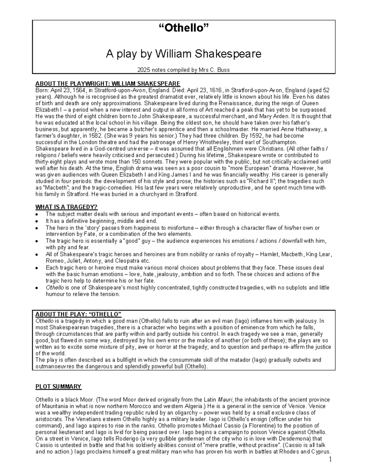 Othello 2025 plus memo - notes - “Othello” A play by William ...