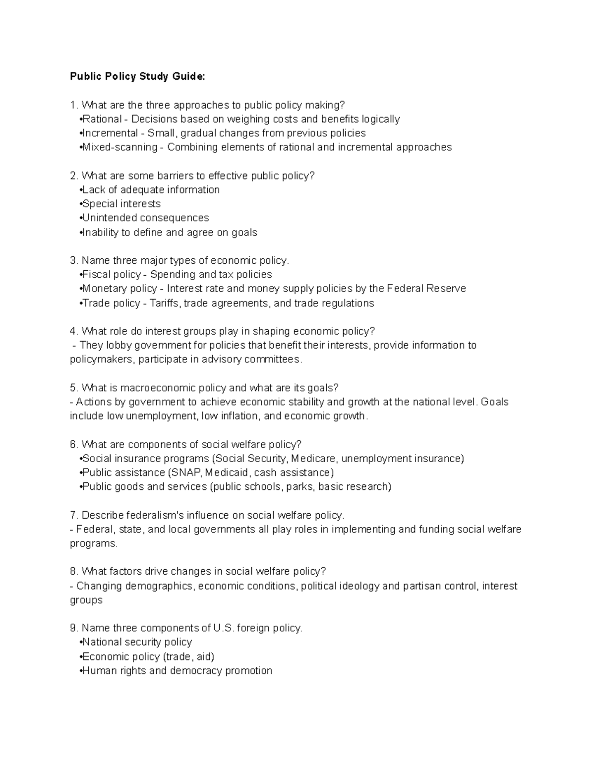 Public Policy Study Guide -1 - Public Policy Study Guide: What are the ...