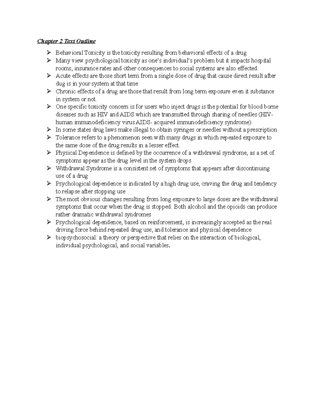Chapter 2 Text Outline - Chapter 2 Text Outline Behavioral Toxicity is the toxicity resulting ...