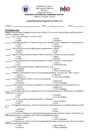 Filipino Module 1 Grade 10 Quarter 1 - Filipino Unang Markahan – Modyul ...