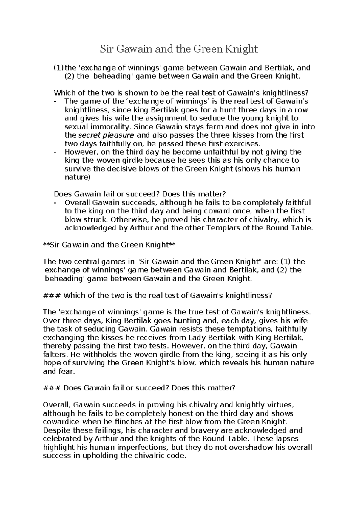 Sir Gawain and the Green Knight-notes-to-task - Sir Gawain and the ...