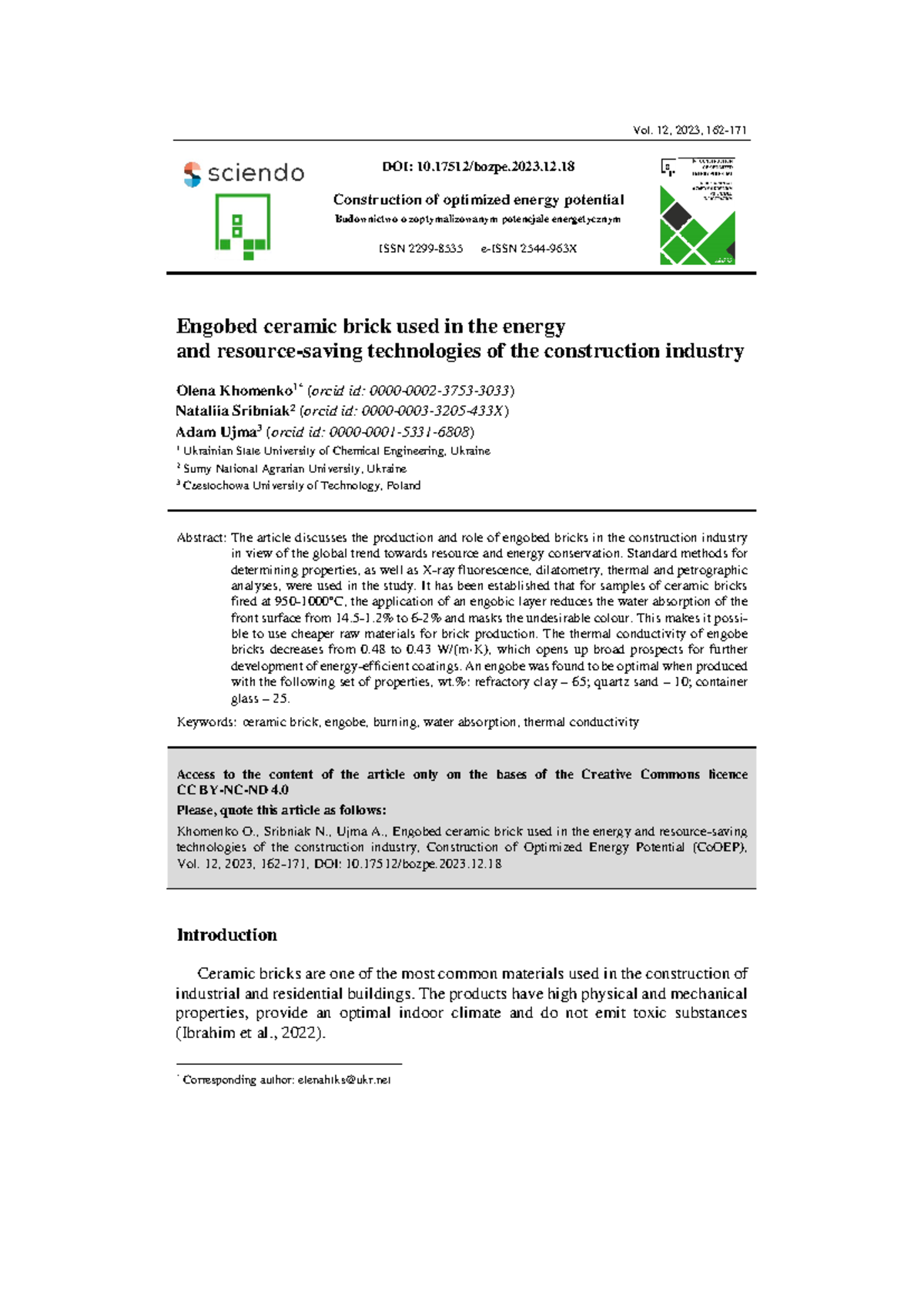 Engobed ceramic brick used in the energy and resourcesaving ...