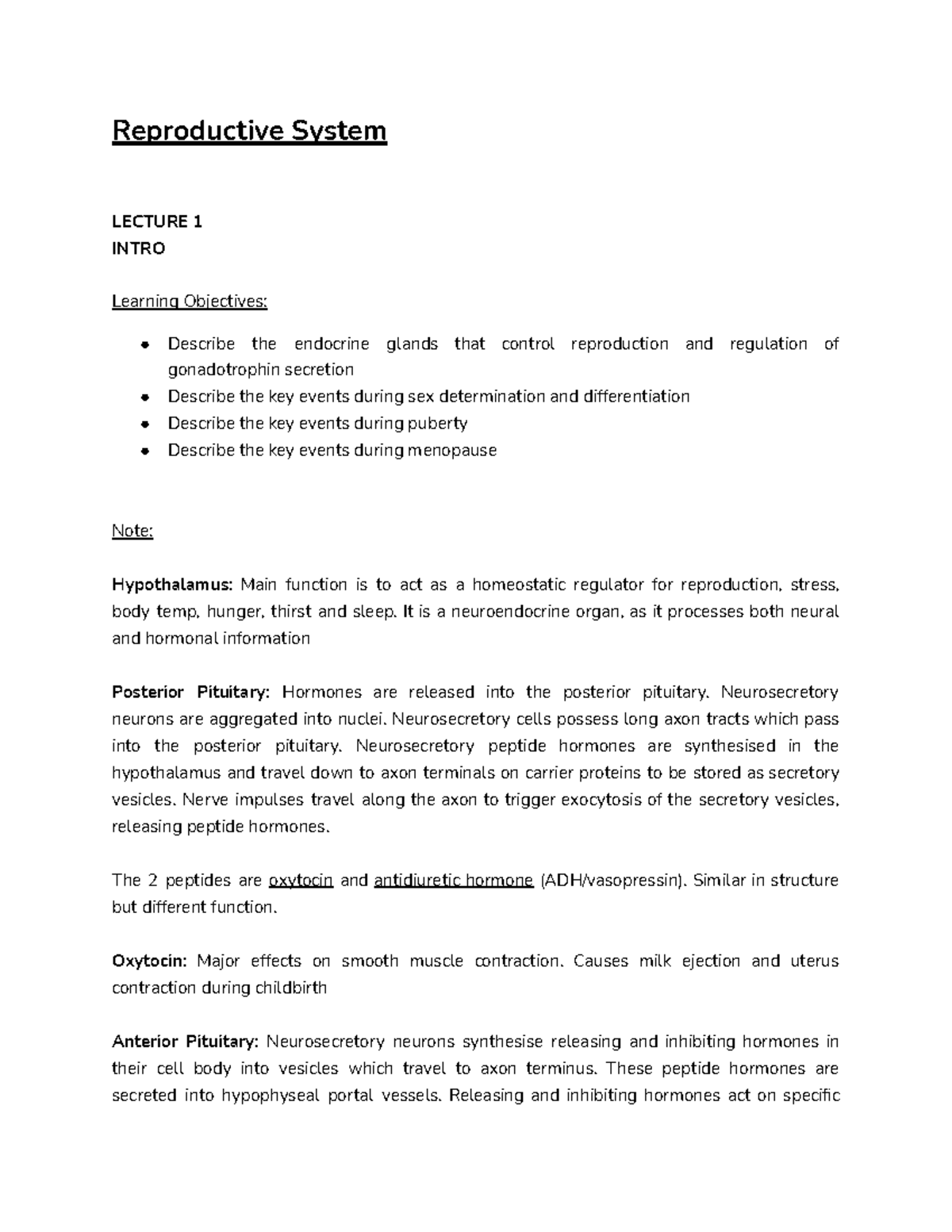 Reproductive System - Reproductive System LECTURE 1 INTRO Learning ...