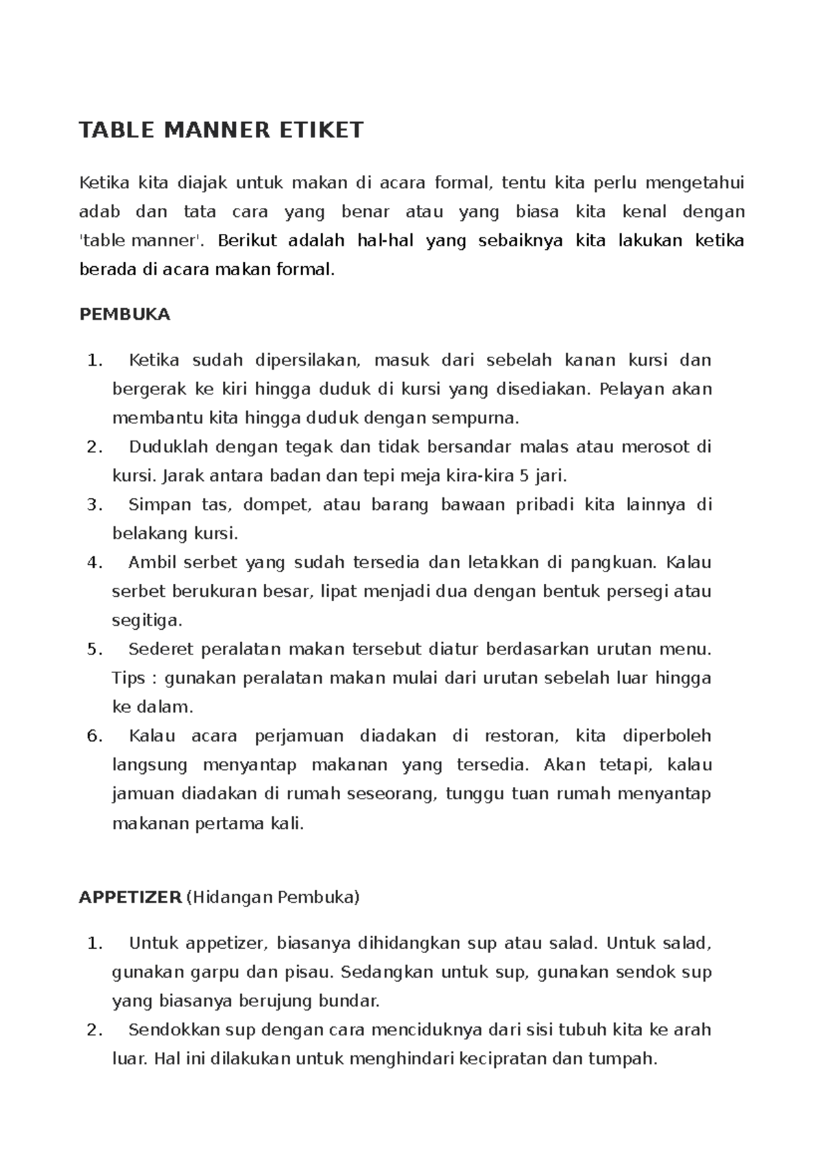 Table Manner Etiket - TABLE MANNER ETIKET Ketika kita diajak untuk ...