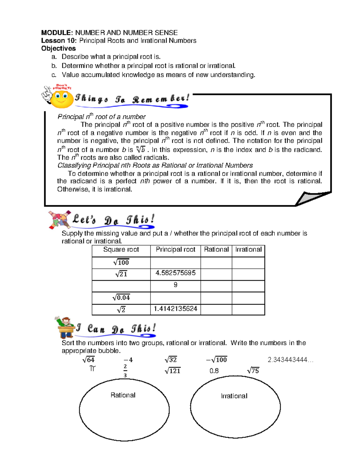 Q1-LAA-11 - Worksheet in Grade 7 Math Quarter 1 - Principal nth root of ...