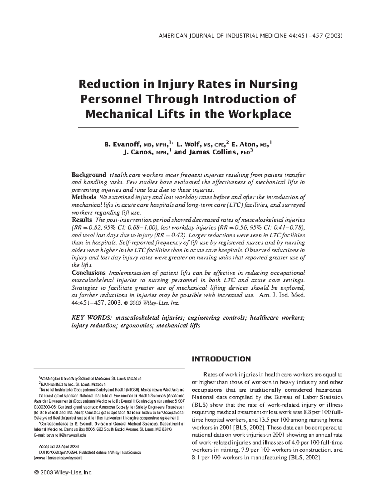 Reduction in injury rates in nursing per - AMERICAN JOURNAL OF ...