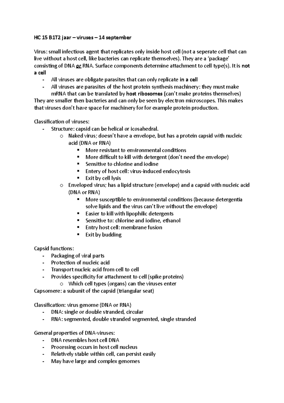 HC 15 B1T2 jaar – viruses – 14 september - HC 15 B1T2 jaar – viruses ...