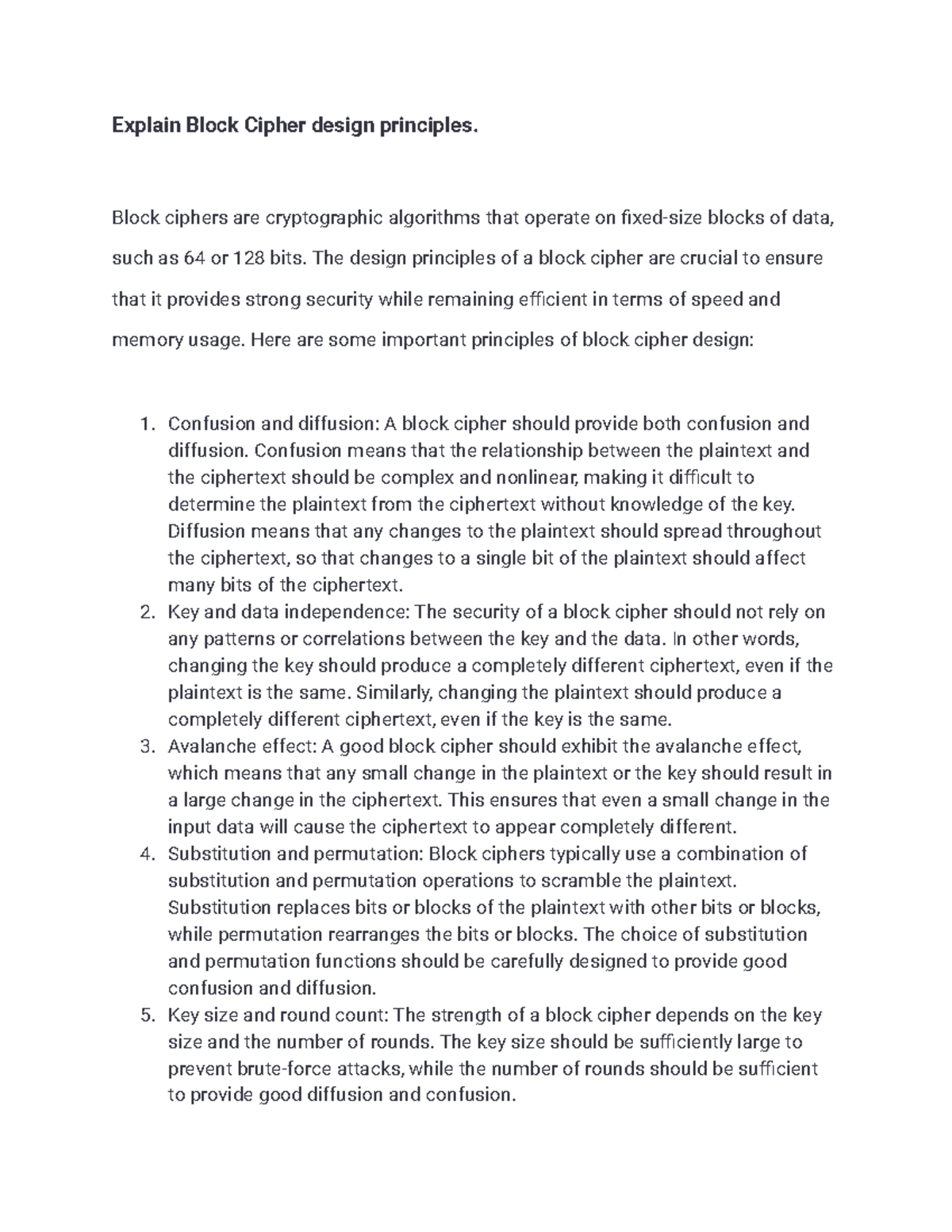 Explain Block Cipher Design Principles Block Ciphers Are Cryptographic Algorithms That Operate