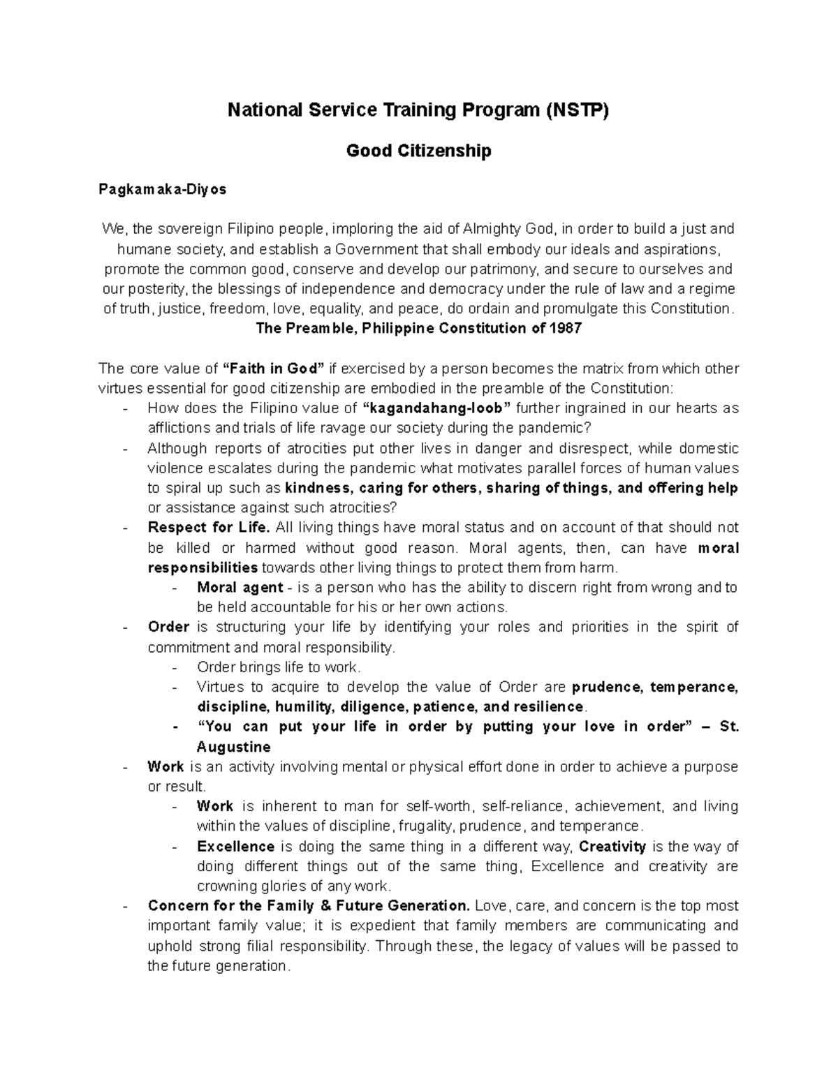 CWTS-GOOD Citizenship - National Service Training Program (NSTP) Good ...