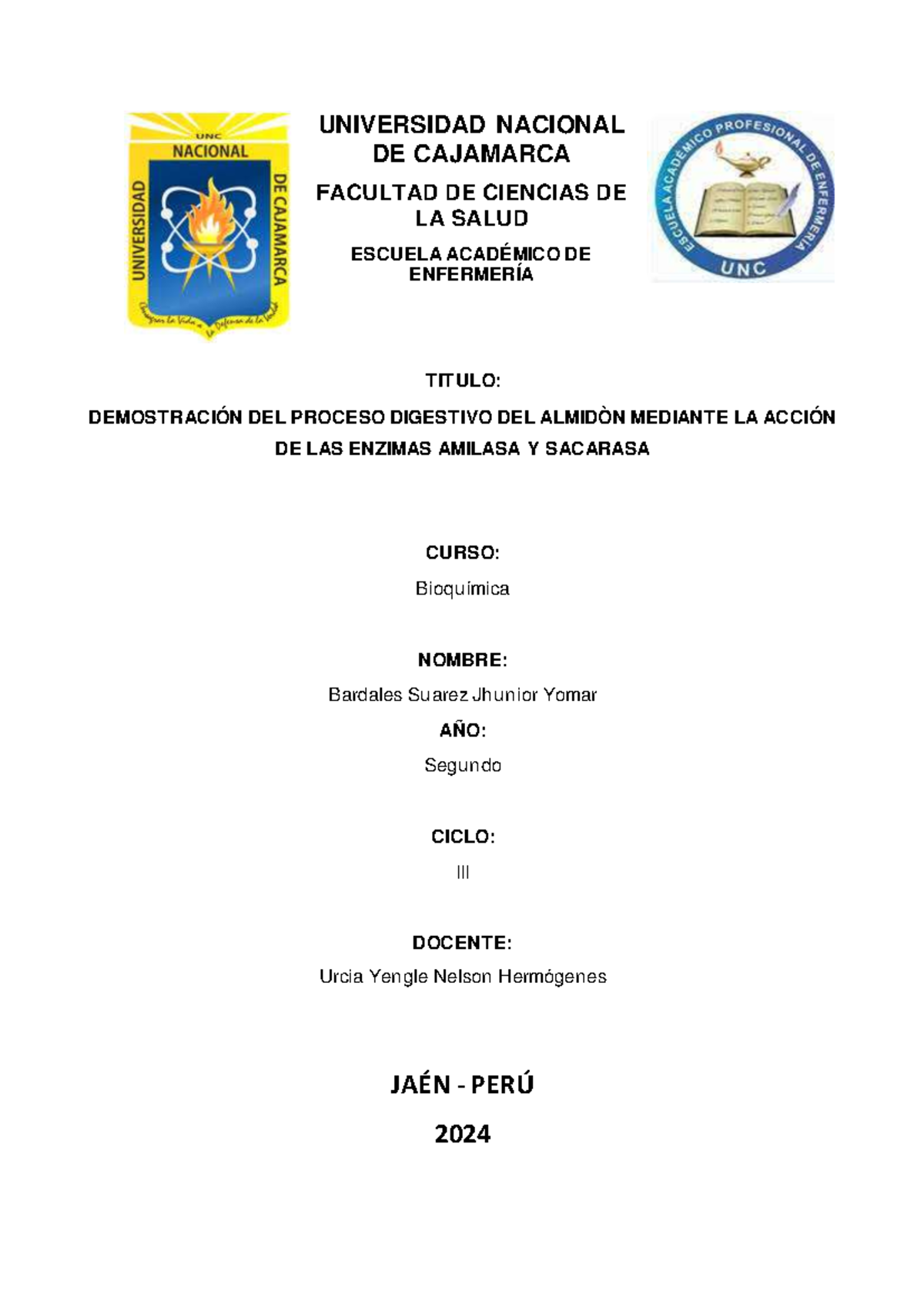 Actividad DE LA Enzima Sacarasa Y Amilasa.docx - UNIVERSIDAD NACIONAL ...