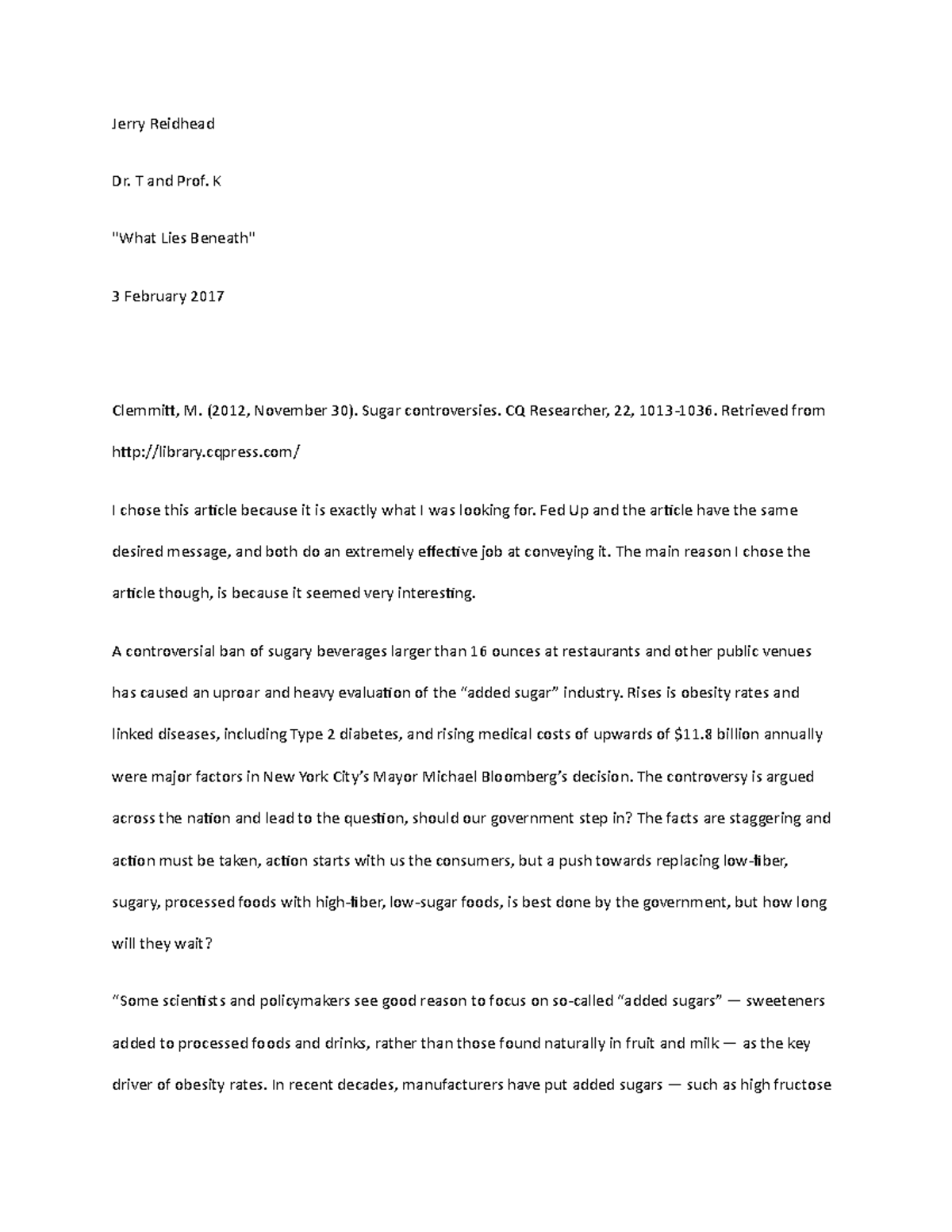 Jerry Reidhead ENG 102 - Grade: a - Jerry Reidhead Dr. T and Prof. K ...