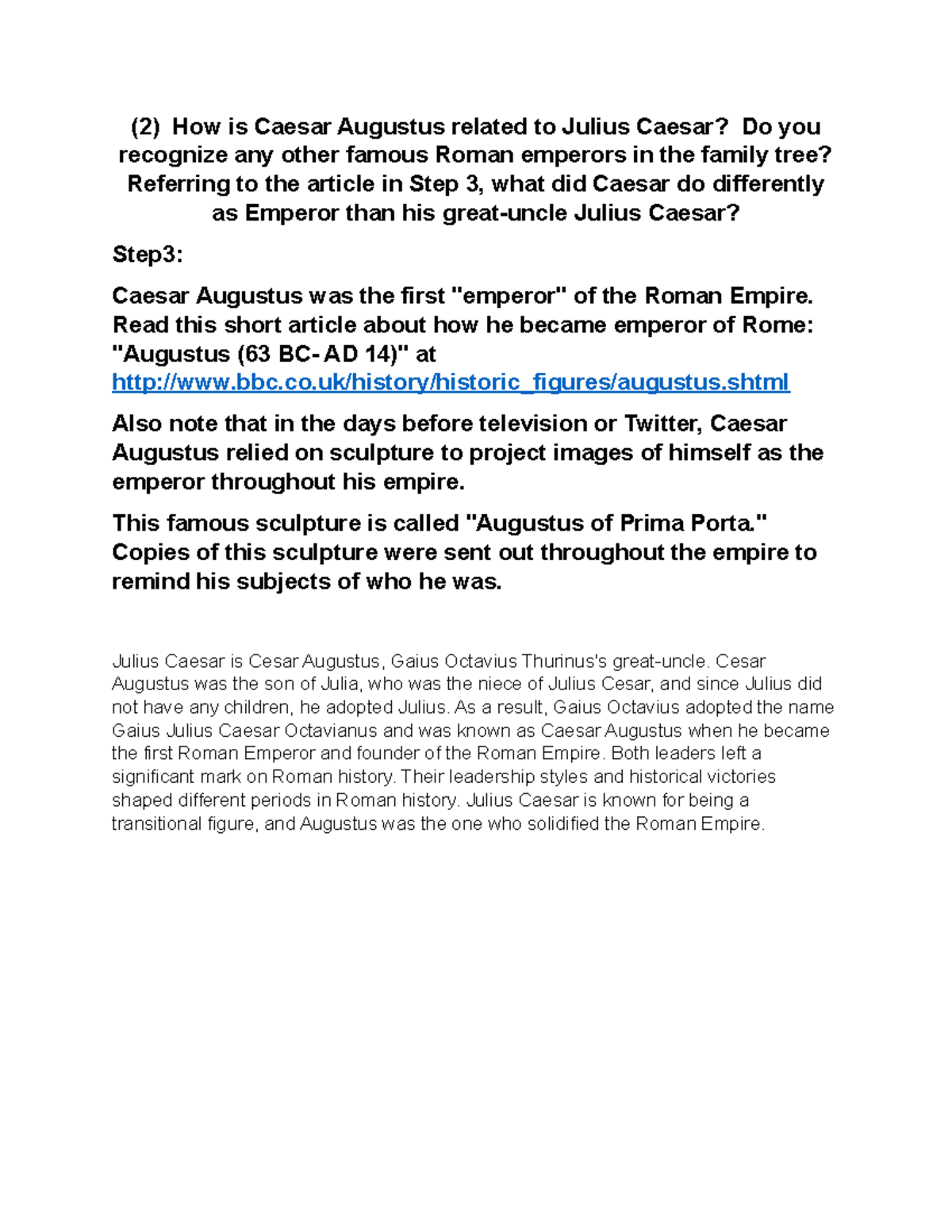 Week 4 - Discussion - (2) How is Caesar Augustus related to Julius ...