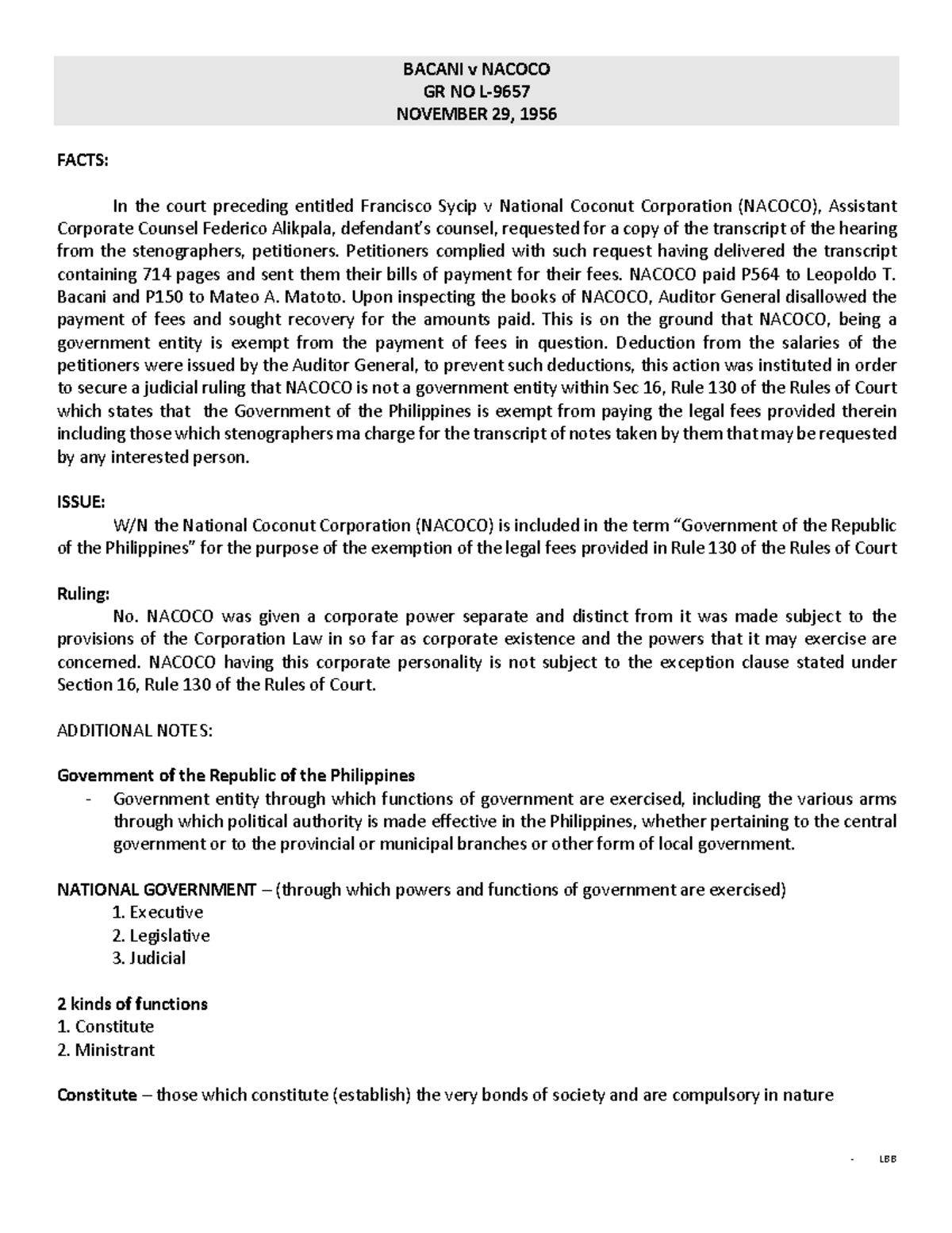 Bacani v Nacoco - case digest - BACANI v NACOCO GR NO L- NOVEMBER 29 ...