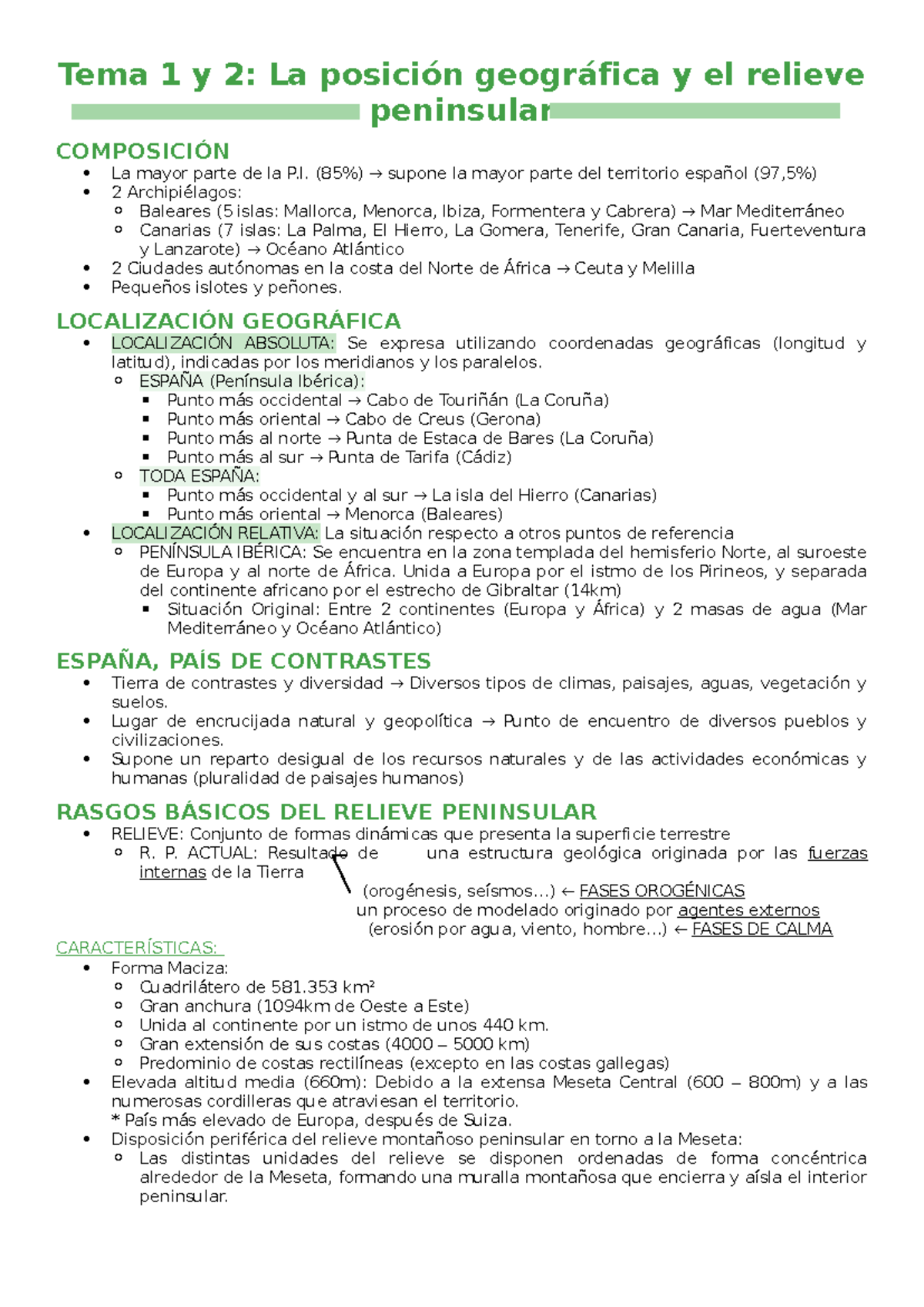 GEO TEMA 1y2 - HOLA - Tema 1 y 2: La posición geográfica y el relieve peninsular COMPOSICIÓN La ...