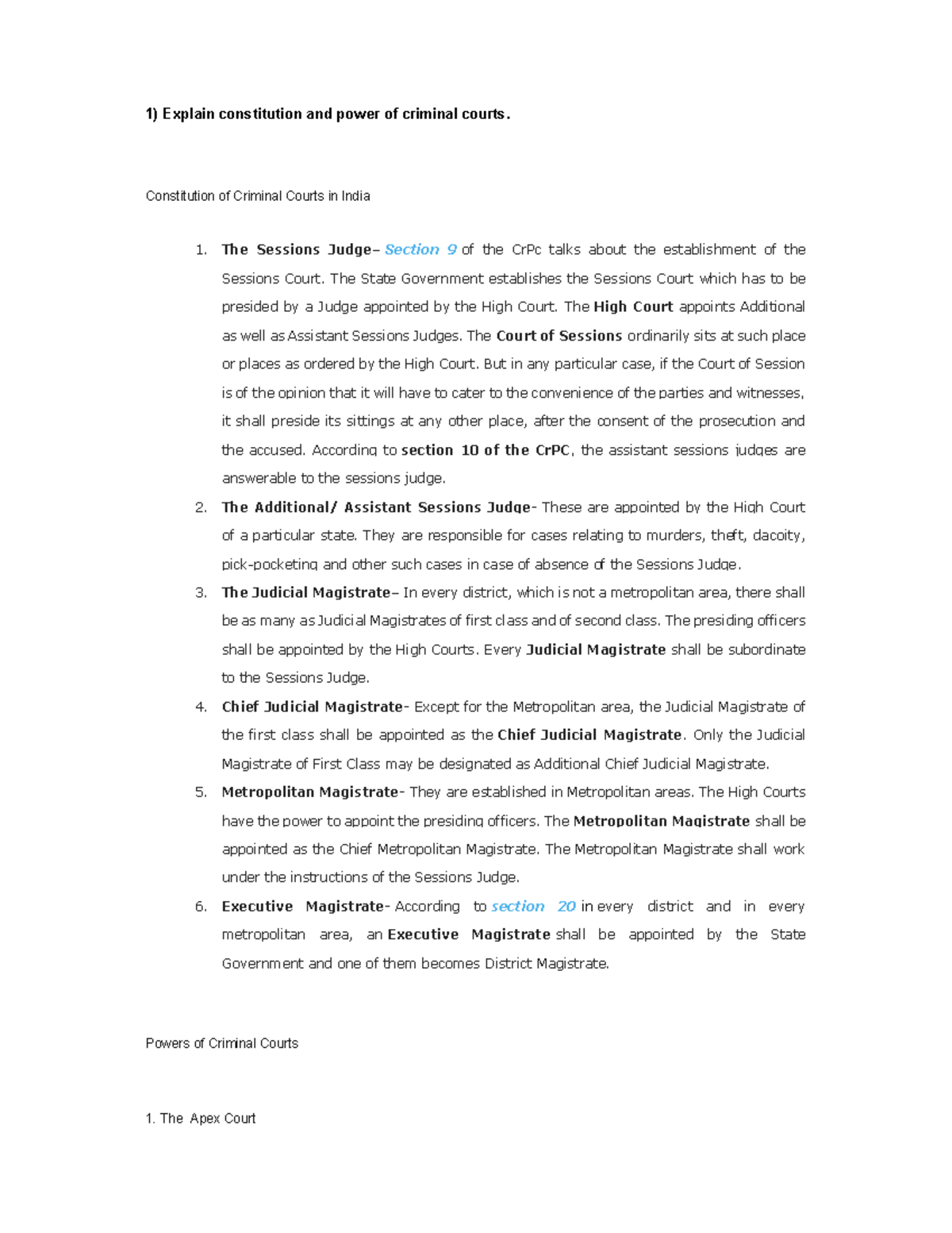 Imp ortant Answers Crpc - L.L.B 3 & 5 years - KSLU - Studocu