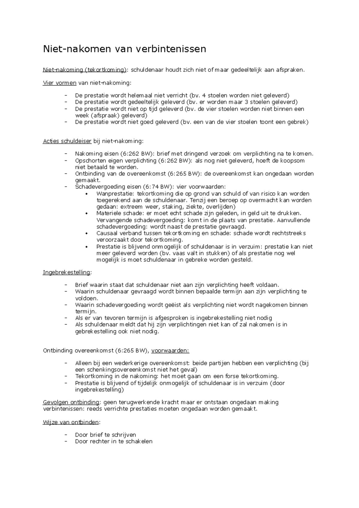 Niet-nakomen van verbintenissen - Niet-nakomen van verbintenissen Niet ...