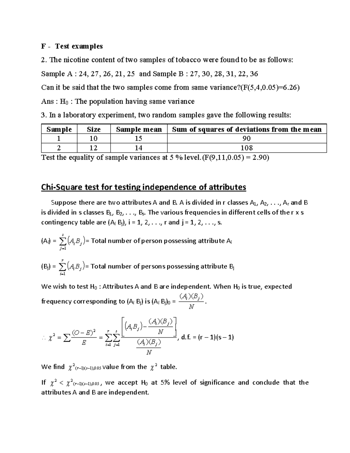 Testing of Hypothesis - 16 - 11 - 2022 - F - Test examples 2. The ...