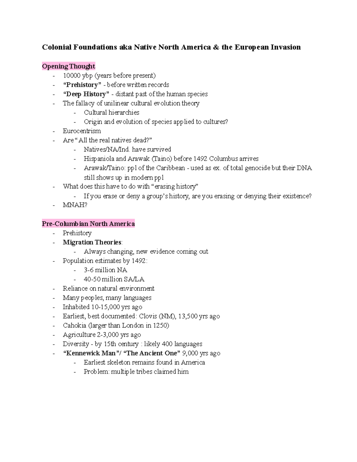 Hist 206 week 2 - notes - Colonial Foundations aka Native North America ...