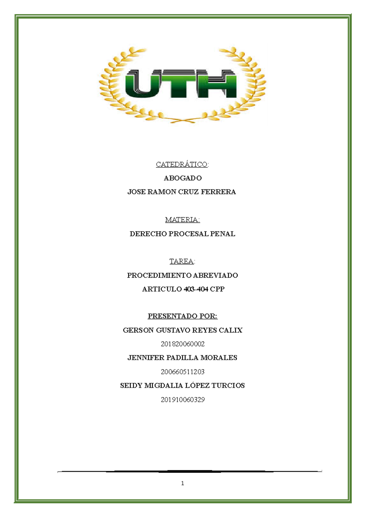 Procedimiento Abreviado Informe III Parcial - CATEDRÁTICO: ABOGADO JOSE ...