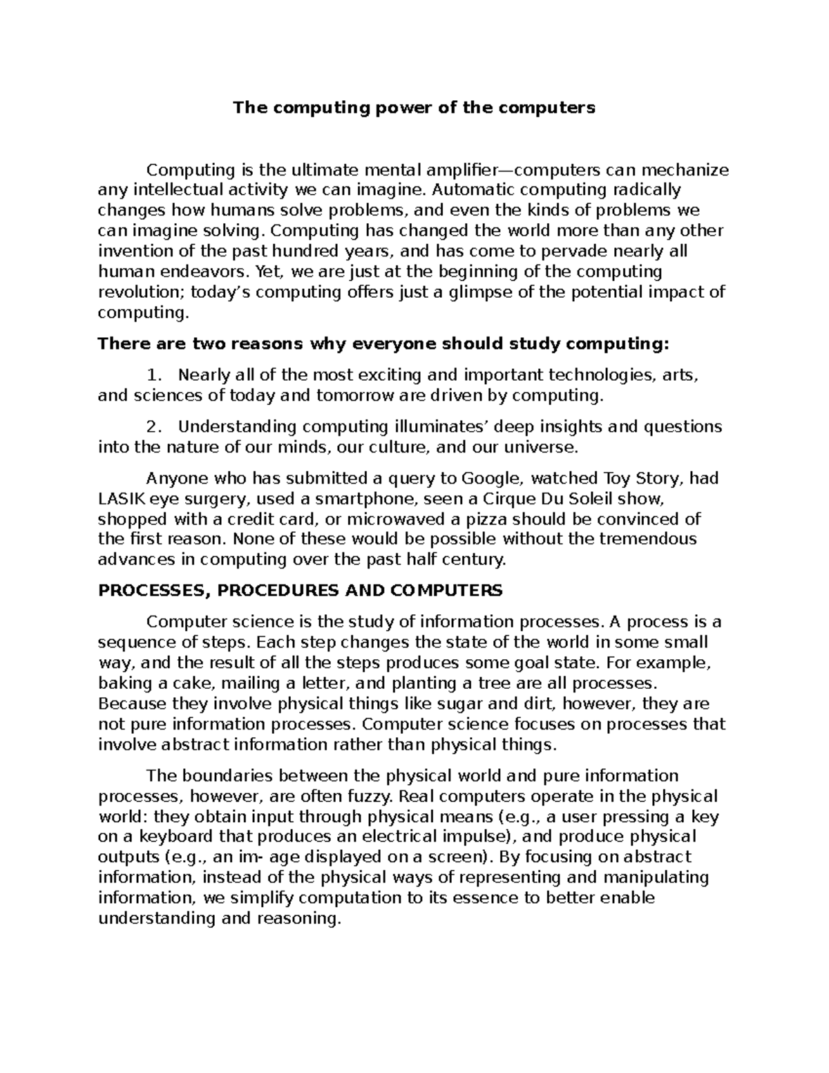 The computing power of the computers - The computing power of the ...