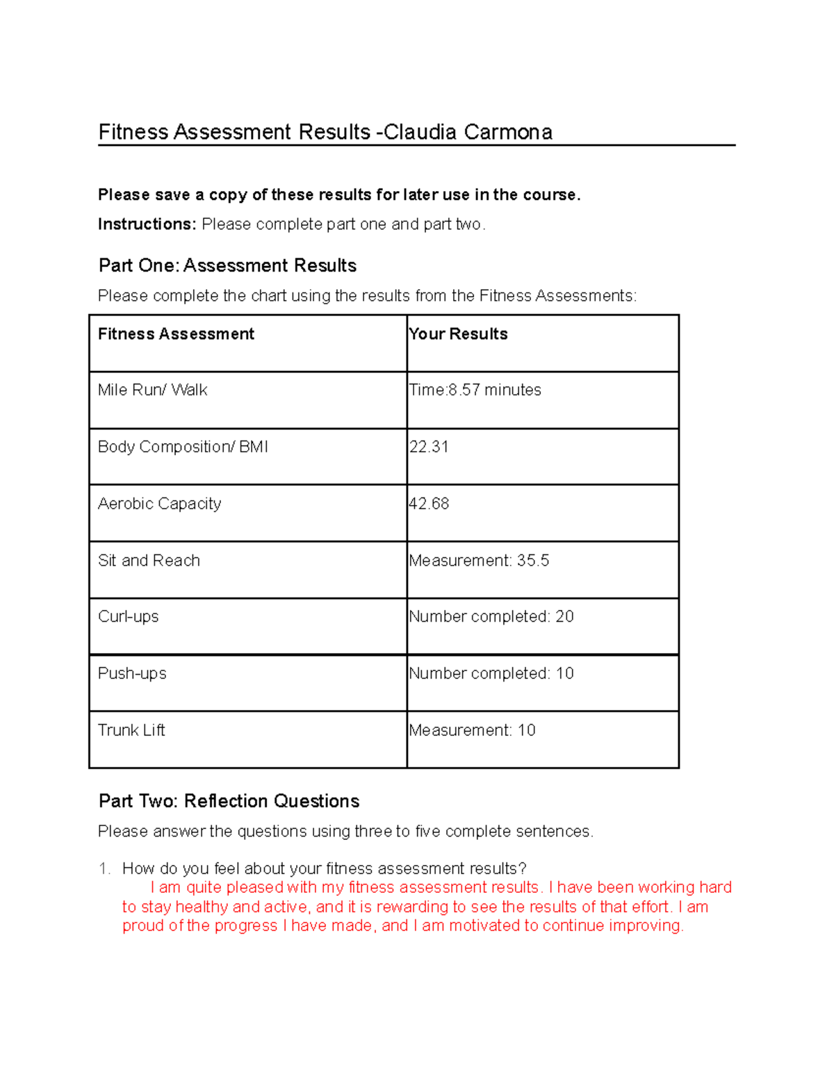 01.03 Fitness Tracking - Fitness Assessment Results -Claudia Carmona ...