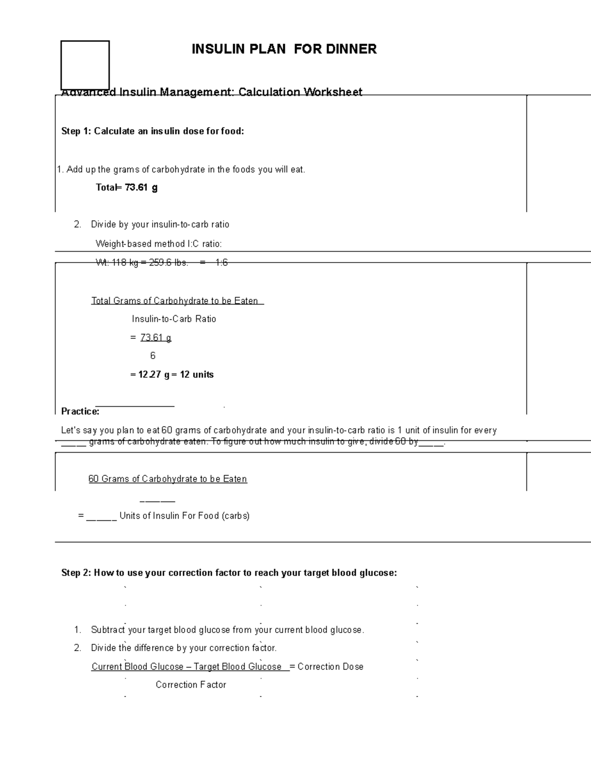Nunez Insulin PLAN FOR Dinner - INSULIN PLAN FOR DINNER Advanced ...