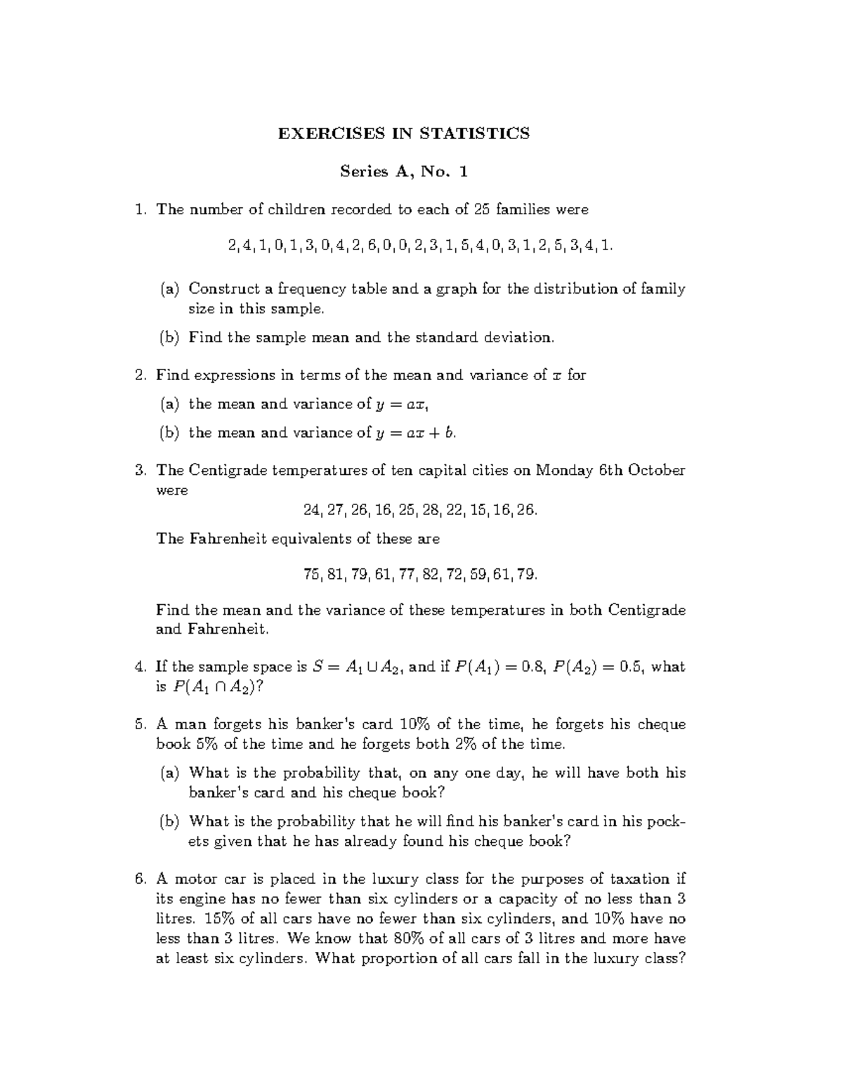 Descriptive Statistics, Empirical Distributions questions 1 - EXERCISES ...