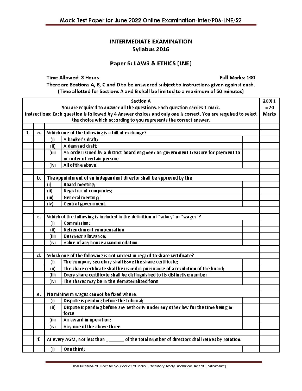 J2022-P6 - Questions - INTERMEDIATE EXAMINATION Syllabus 2016 Paper 6 ...