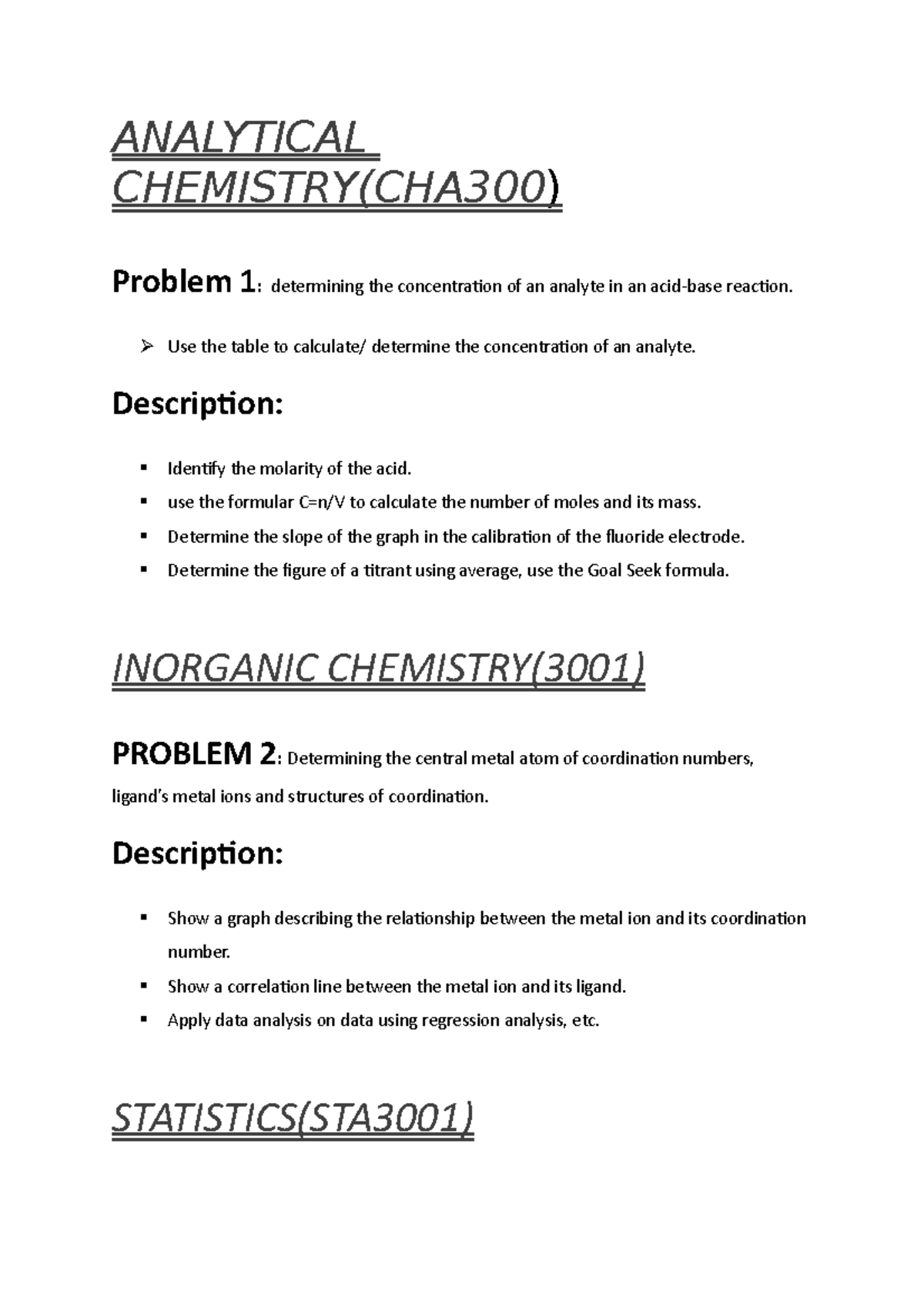 Analytical Chemistry- Problems - ANALYTICAL CHEMISTRY(CHA300) Problem 1 ...
