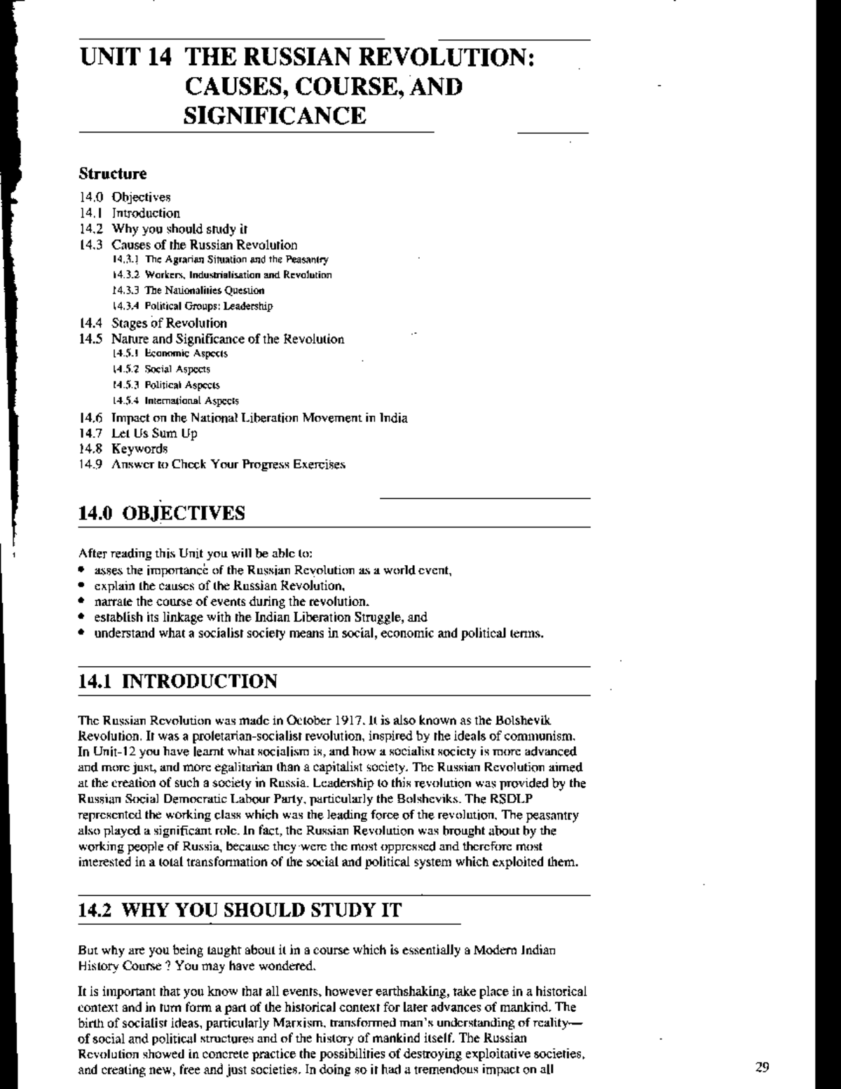 Unit-14 THE RUSSIAN REVOLUTION: CAUSES, COURSE,ANDSIGNIFICANCE - UNIT ...