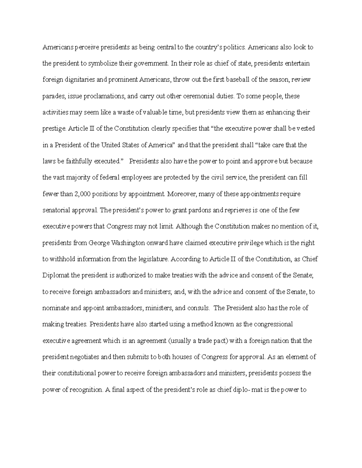 U.S. History 1 Roles of a President Essay - Americans perceive ...