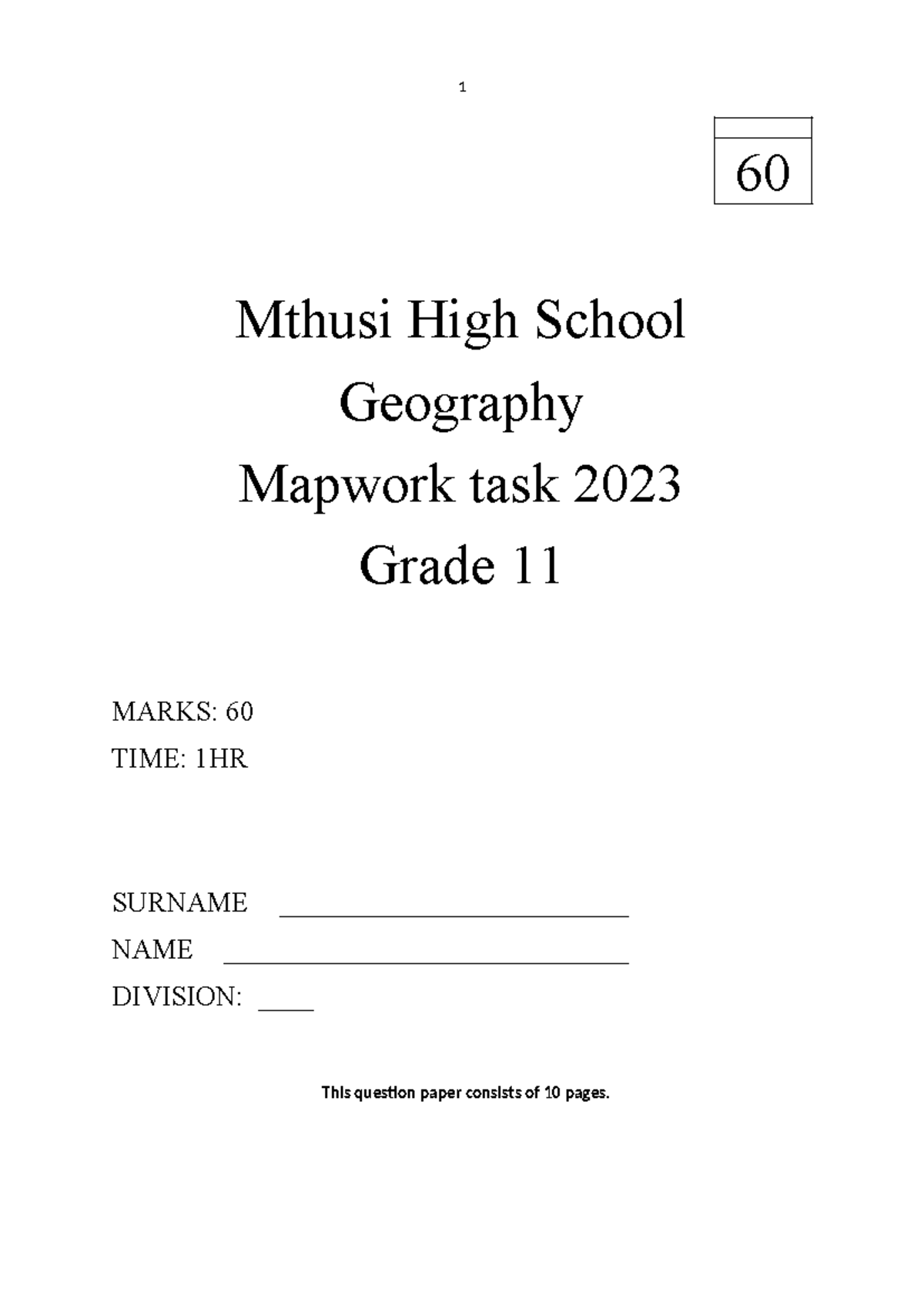 Mapwork Grade 11 - Classwork - 60 Mthusi High School Geography Mapwork ...