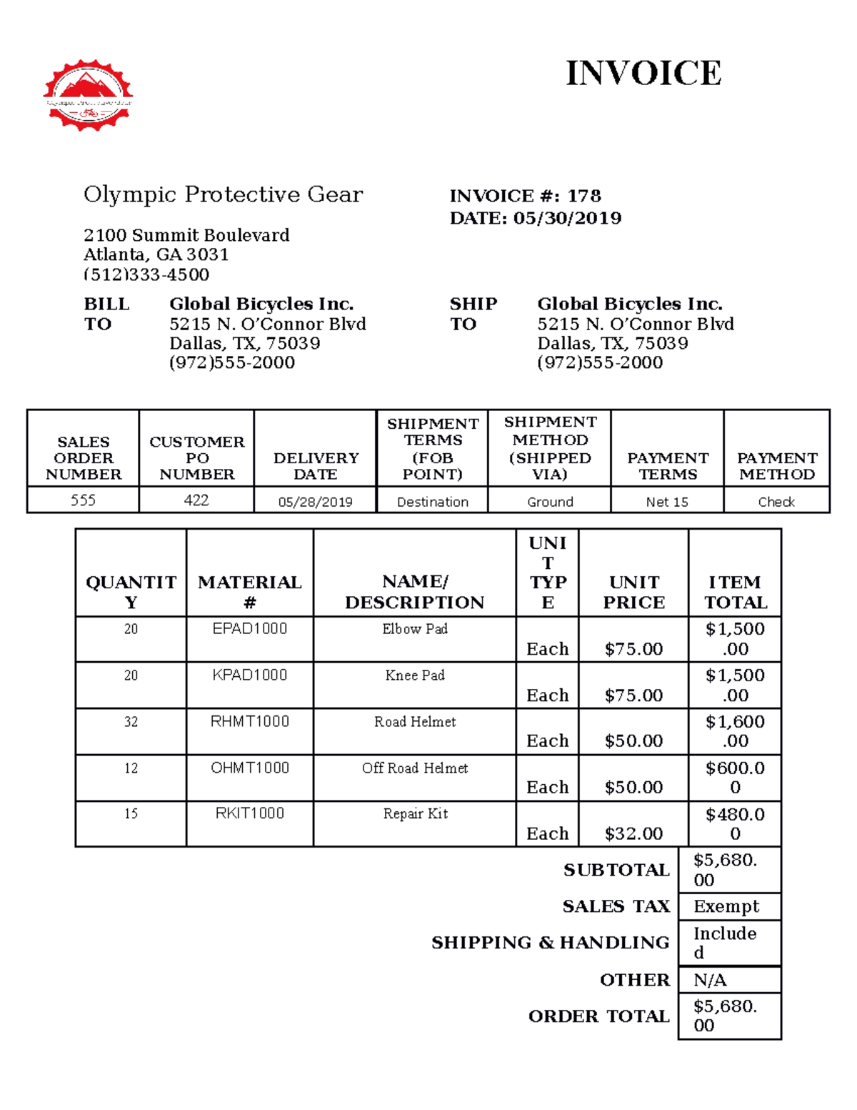 Invoice (Doc #13) - Project 1 Assignments in MGT 268 with Asli Akbulut. - INVOICE Olympic ...