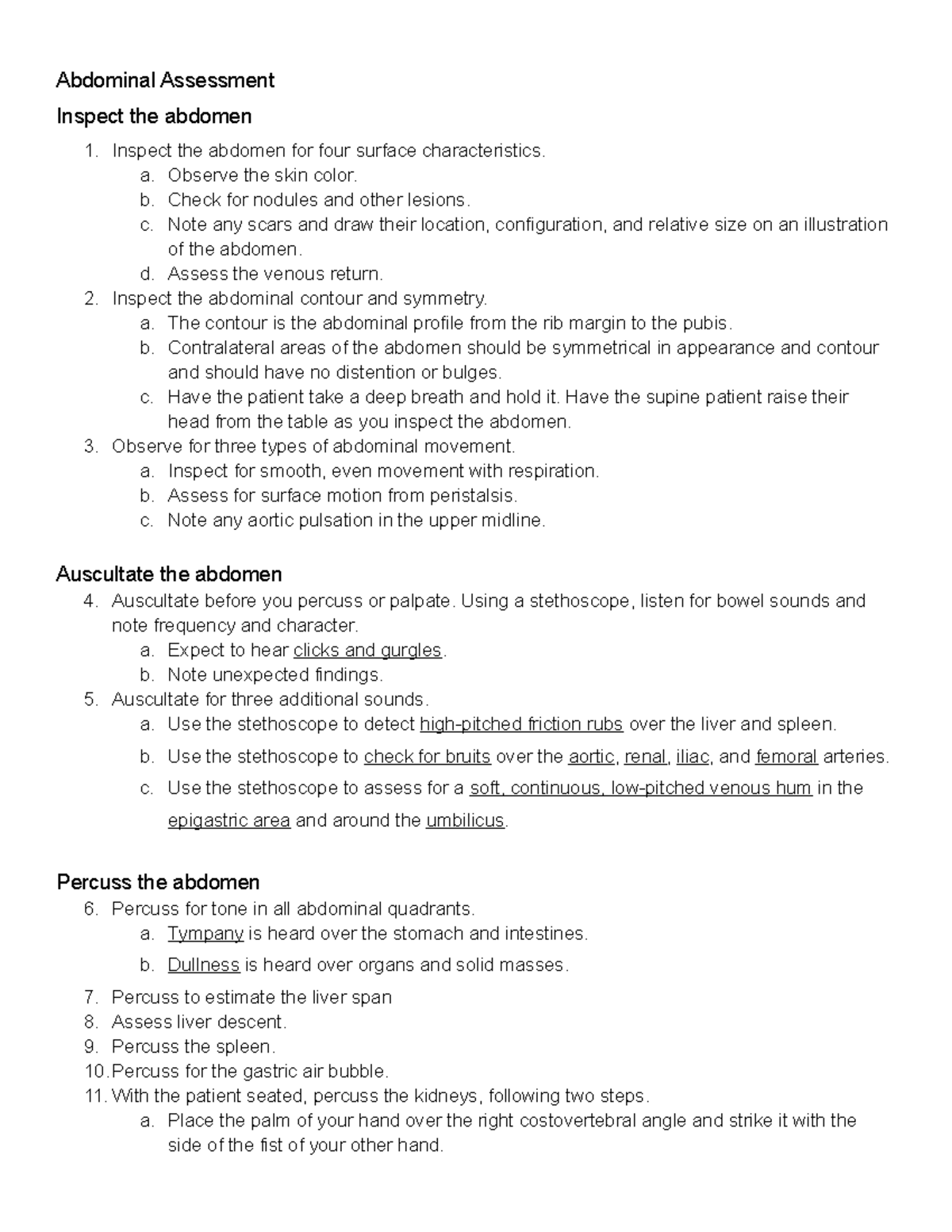Abdominal Assessment - Abdominal Assessment Inspect the abdomen Inspect ...