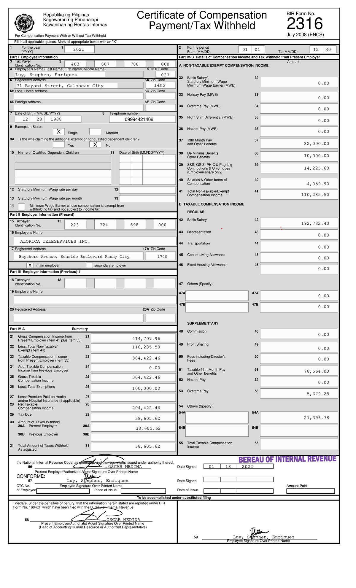 Stephen 2316 - Affidavit of loss - A. NON-TAXABLE/EXEMPT COMPENSATION ...