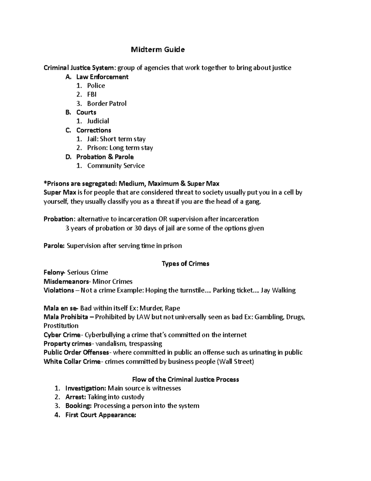Midterm Guide SSJ 101 - Midterm Guide Criminal Justice System: group of ...