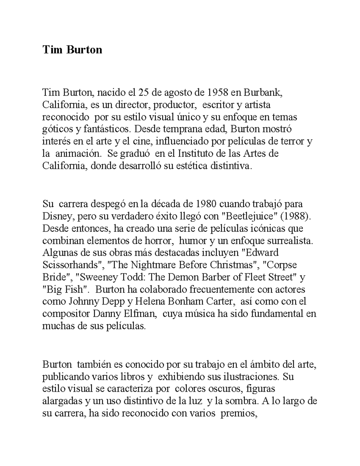 Tim Burton text - necesito este archivo para mis estudios - Tim Burton ...