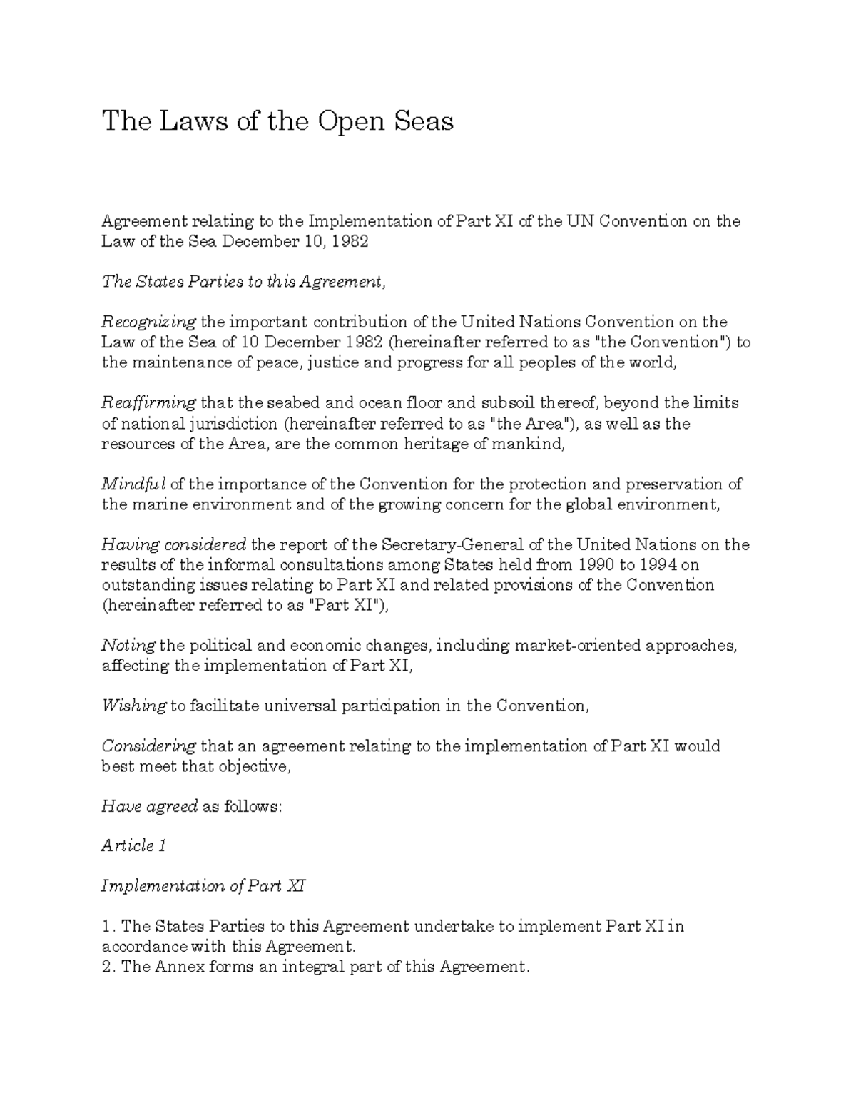 The Laws of the Open Seas - The Laws of the Open Seas Agreement ...