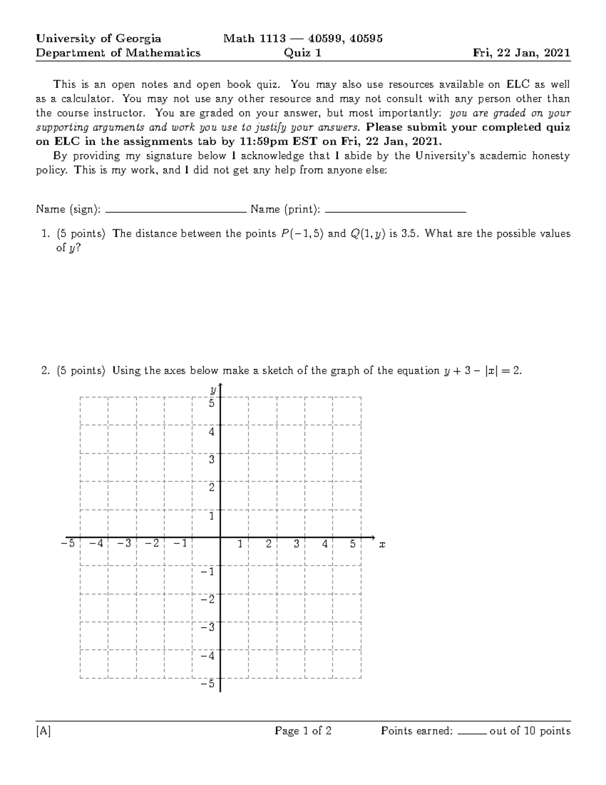 MATH1113 - Quiz 1 - Quiz 1 - University of Georgia Department of ...