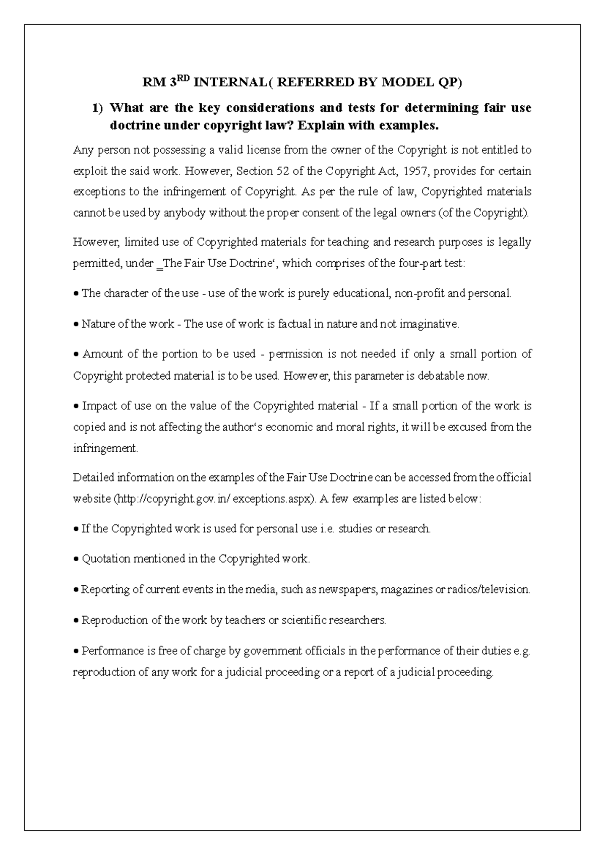 RM 3RD Internal - RM 3RD INTERNAL( REFERRED BY MODEL QP) 1) What are ...