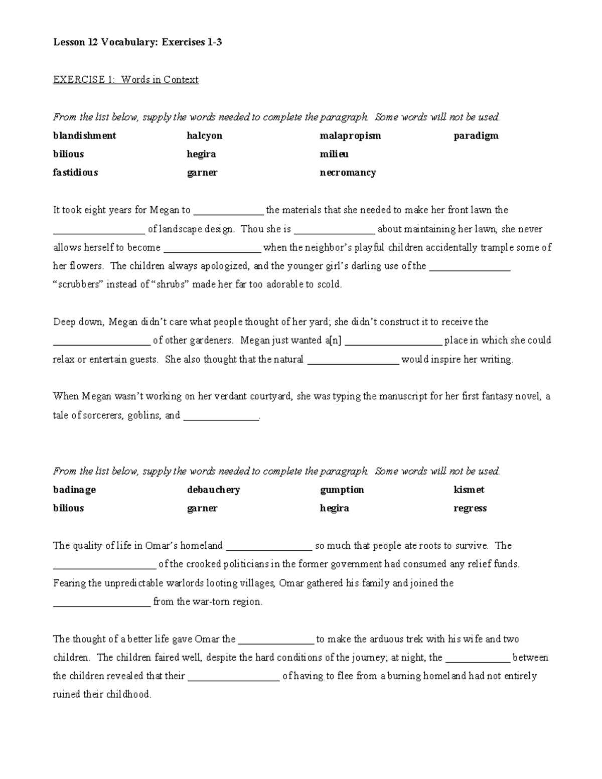 Vocabulary 12Work - Lesson 12 Vocabulary: Exercises 1- EXERCISE 1 ...