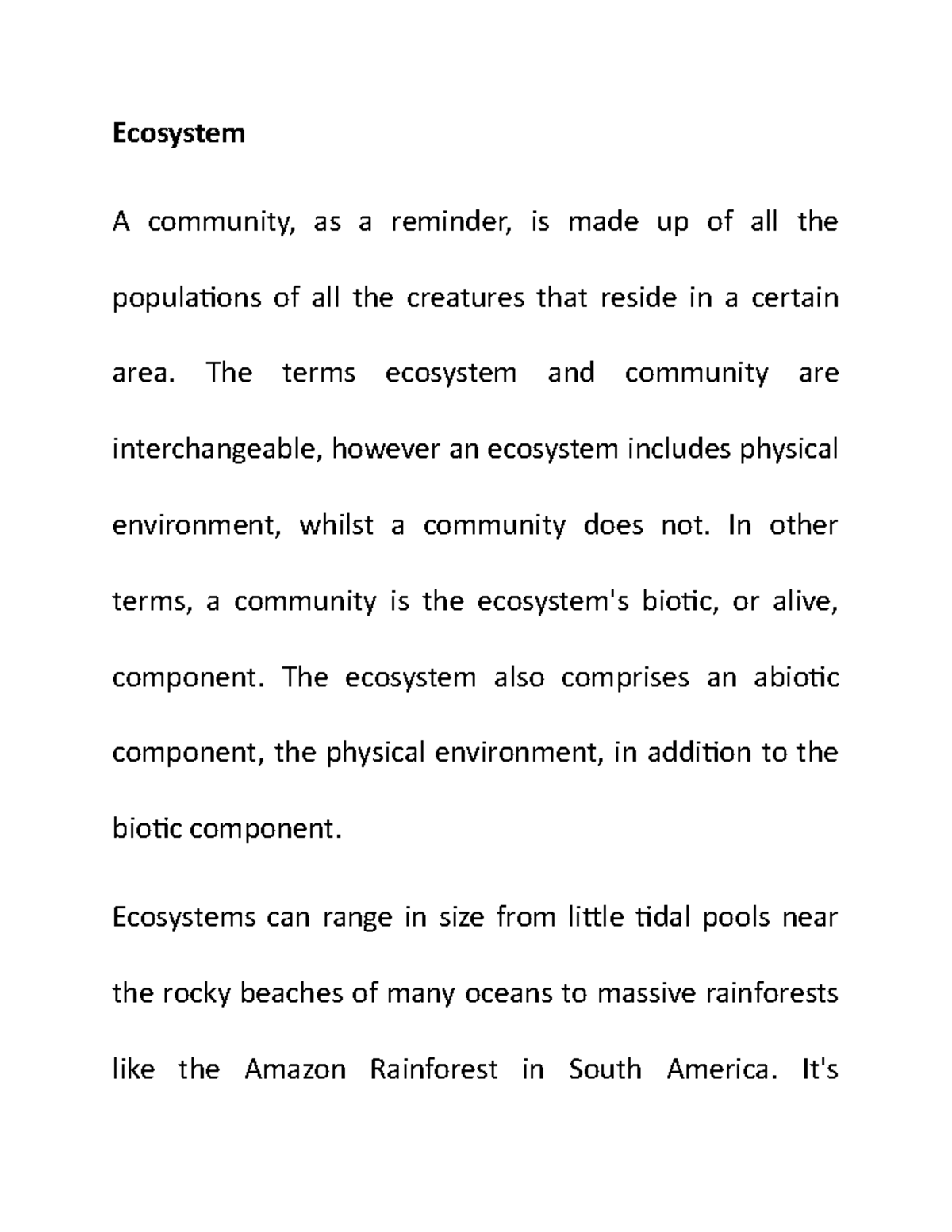 Ecosystem(Nat Sci) - This file contains the summary of the definition ...