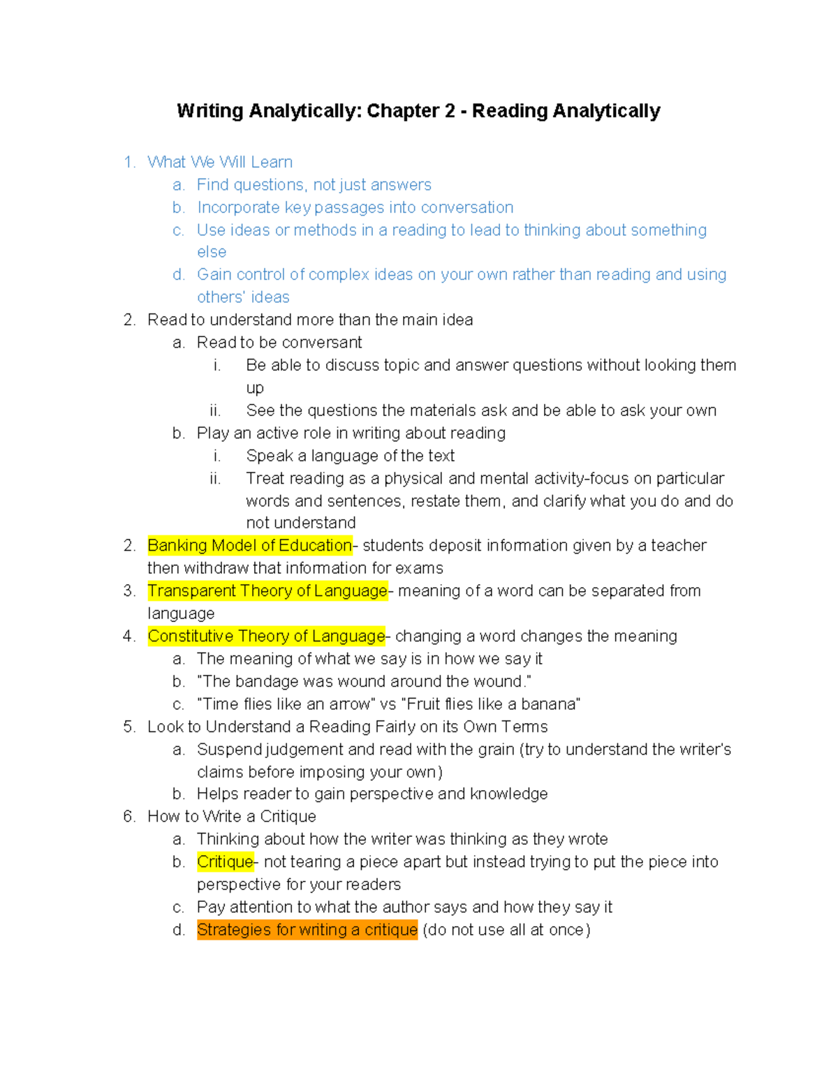 Writing Analytically - Chapter 2 - What We Will Learn a. Find questions ...