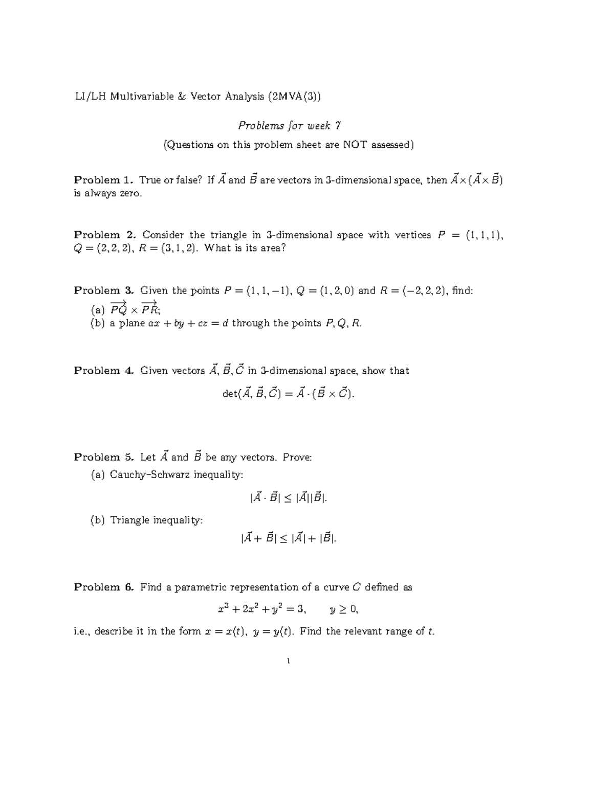 Questions week 7 - Guided Study week 7 problem sheet - LI/LH Multivariable & Vector Analysis ...