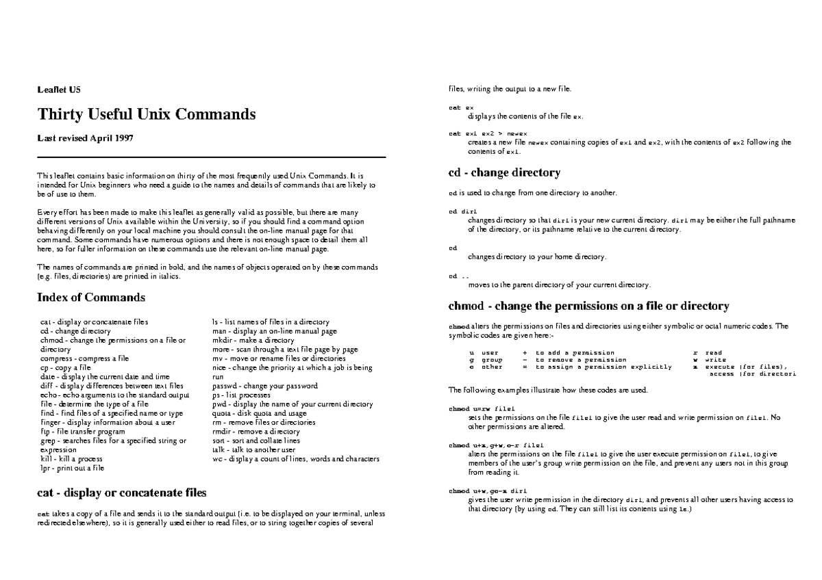 Unix Commands This Is The Notes Of Operating System Leaflet U5 Thirty Useful Unix Commands
