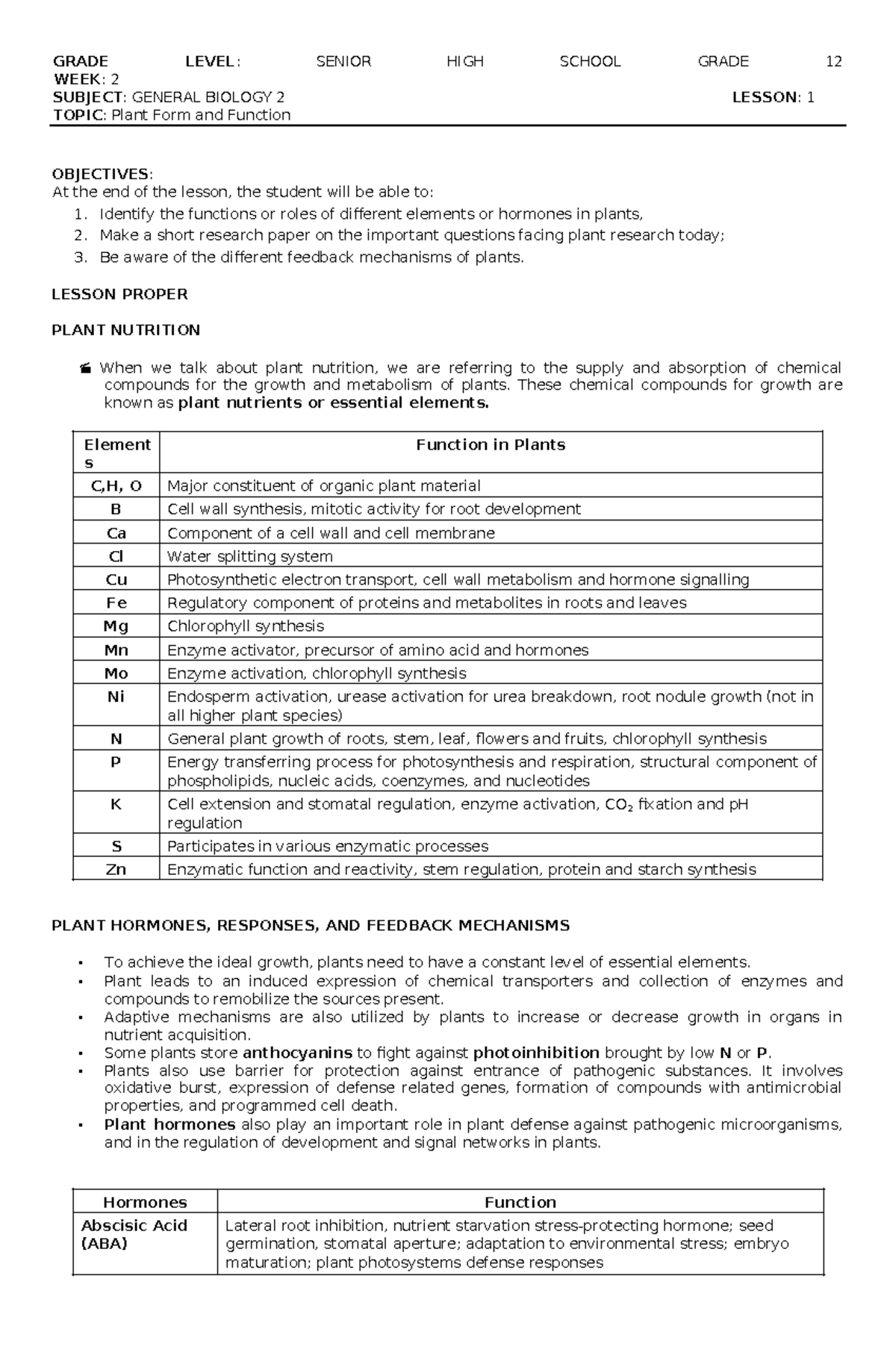 WEEK 2 GEN BIO 2 - Module - GRADE LEVEL: SENIOR HIGH SCHOOL GRADE 12 ...