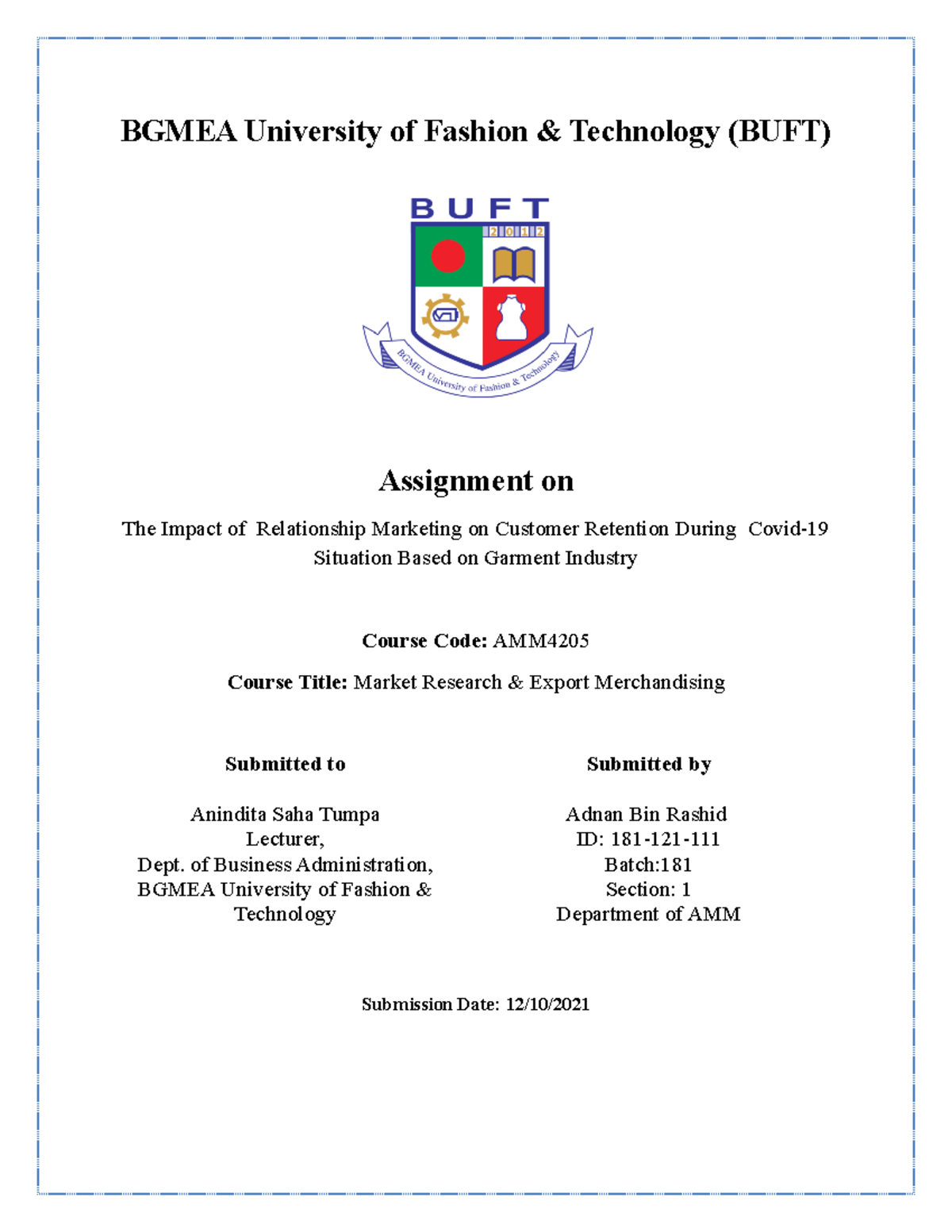 181-121-111 mrem - Its a assignment - BGMEA University of Fashion ...