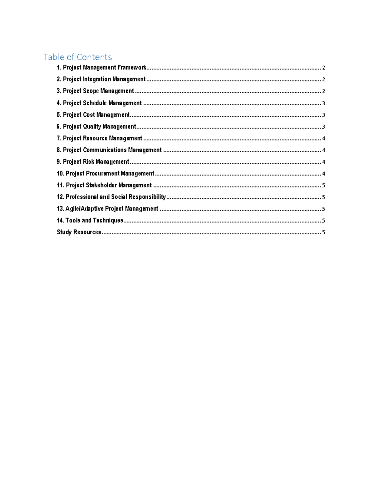 PM Study Topics - Please find the document - Table of Contents Project ...