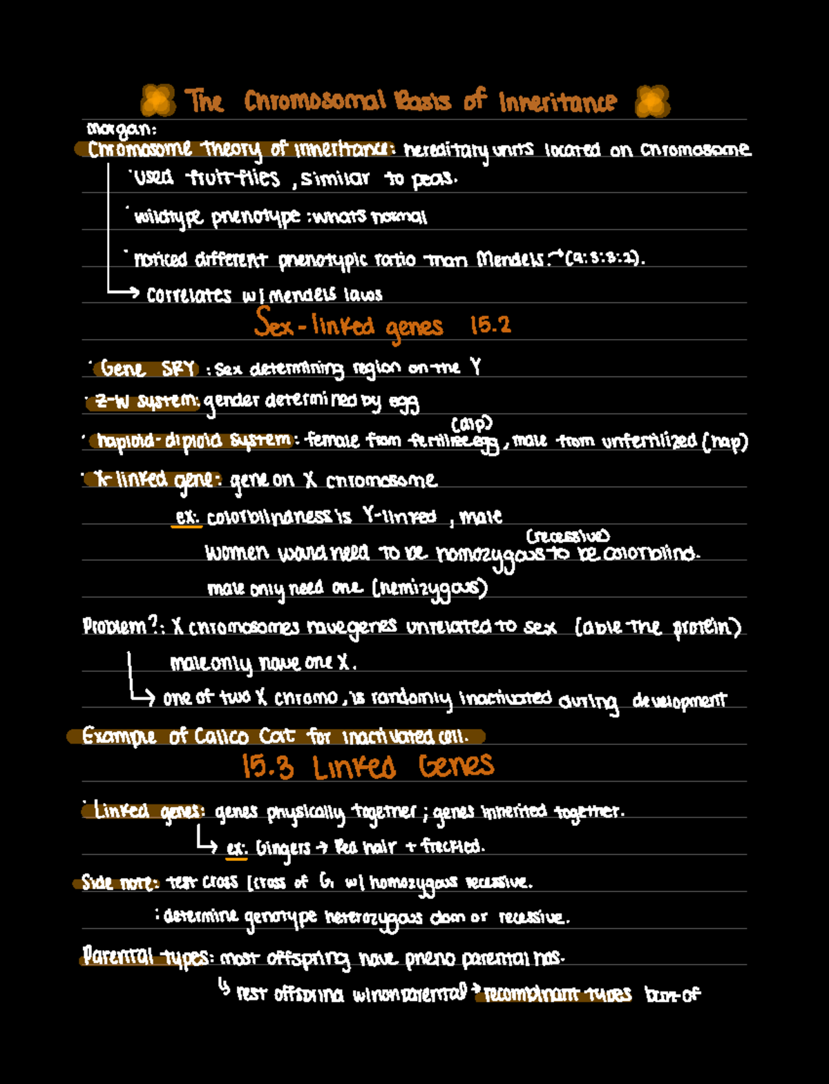 Chapter 15, covering chromosomal inheritance and several types of genes ...