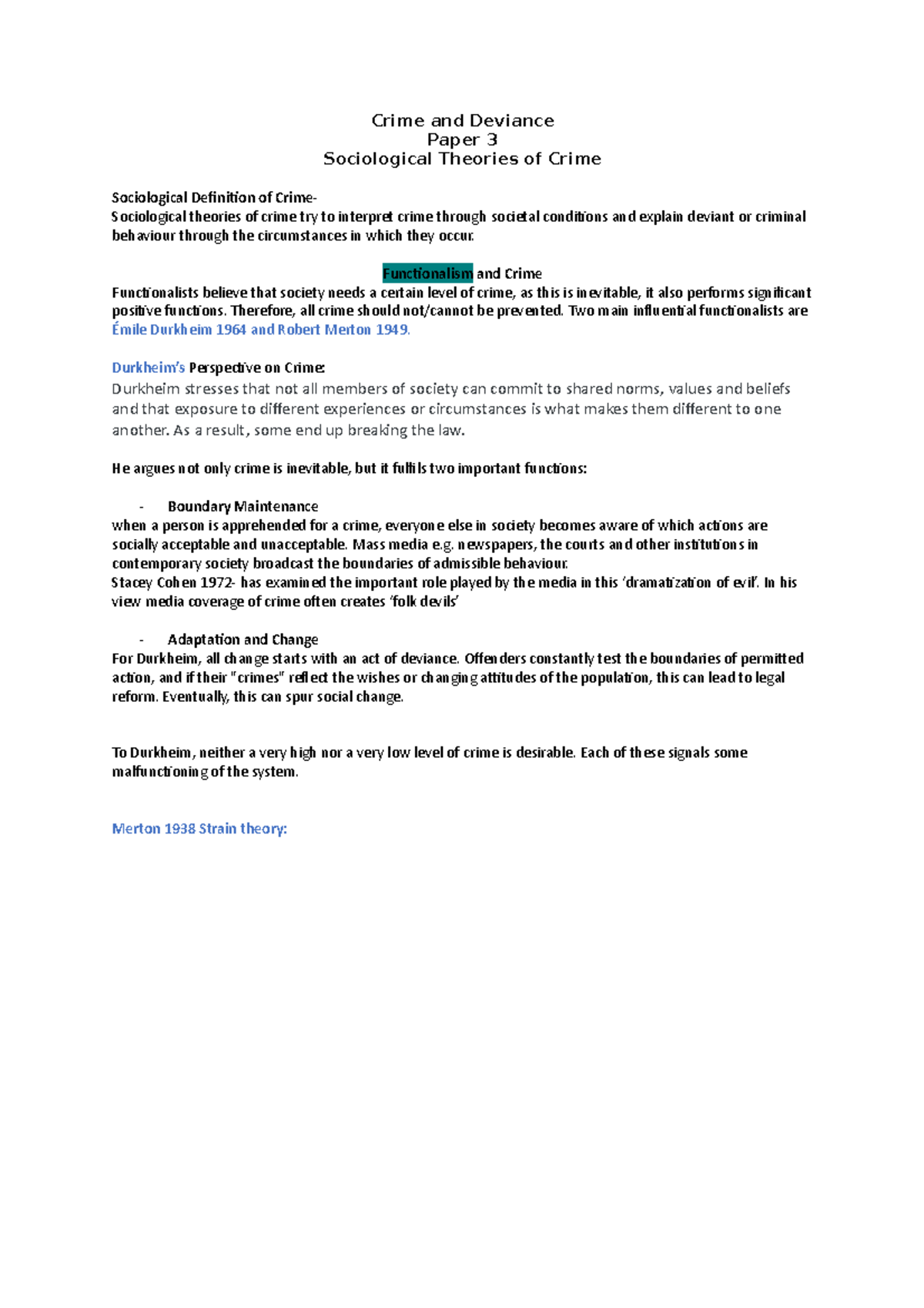 Sociological Theroies of Crime - Crime and Deviance Paper 3 ...